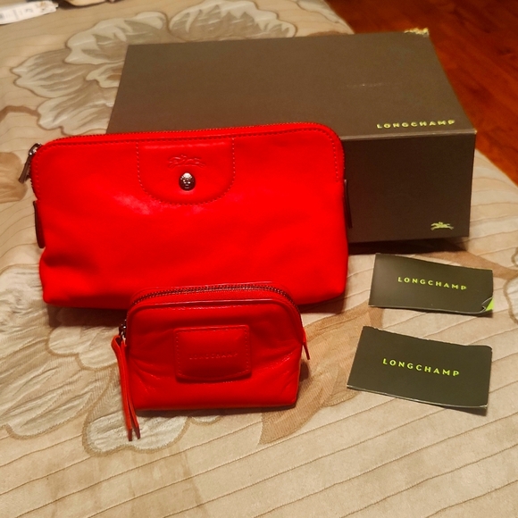 Longchamp | Bags | Authentic Longchamp Lambskin Pouch And Change Purse ...